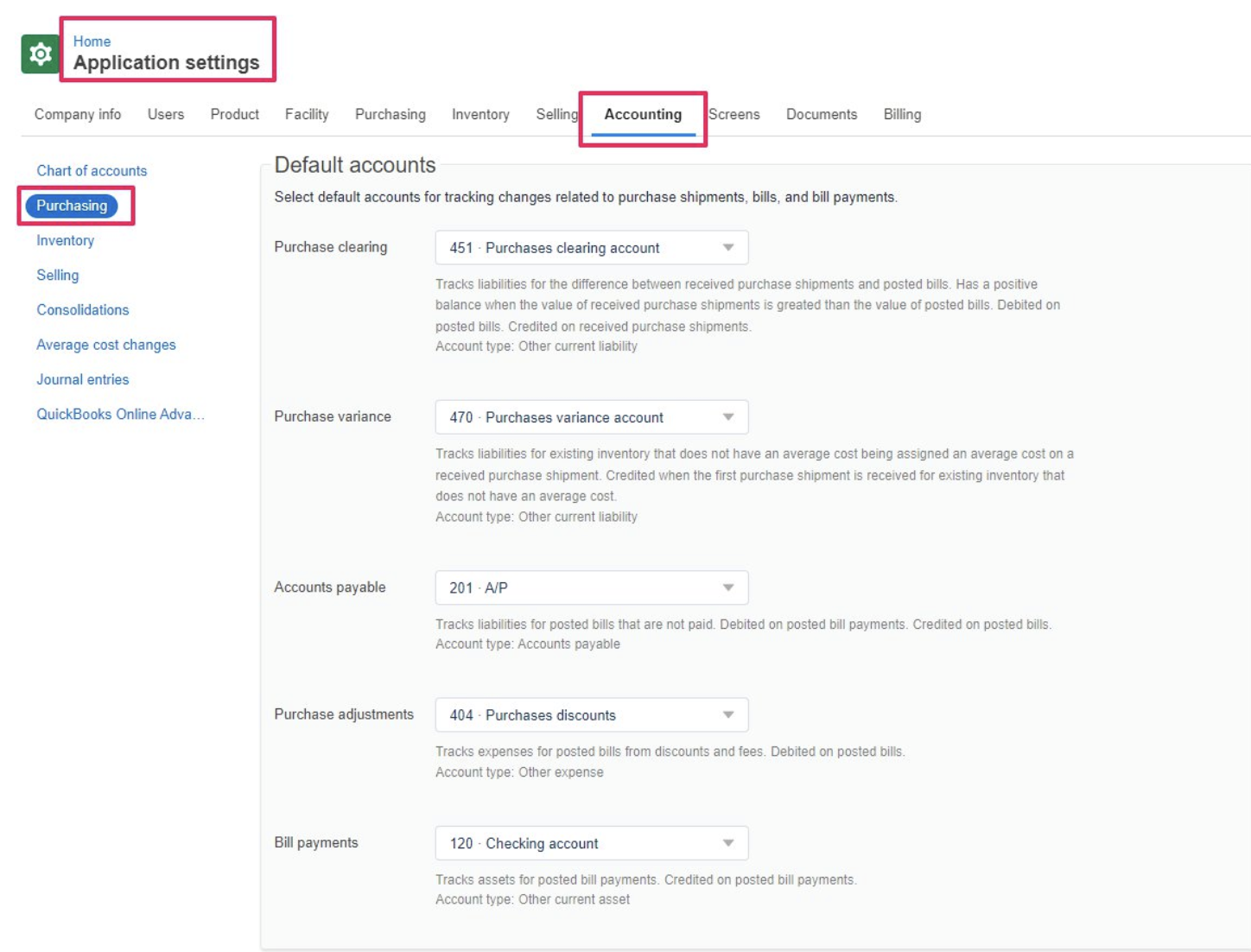 Purchasing: Default Accounts – Finale Inventory