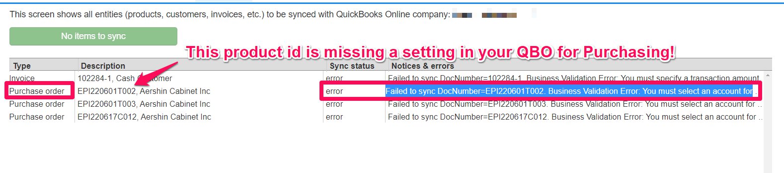 LEGACY Failed To Sync DocNumber XXXXXX Business Validation Error You Must Select An Account 